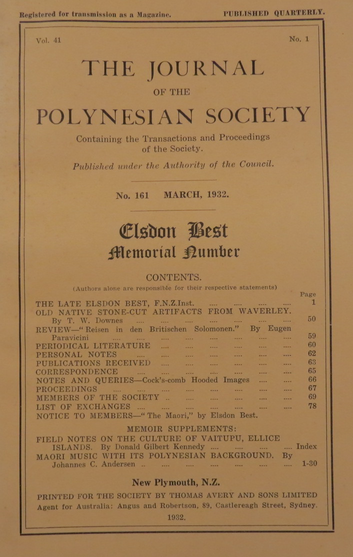 The Journal of the Polynesian Society. Nos. 158-161. Vol. 41, Nos. 1-4 ...