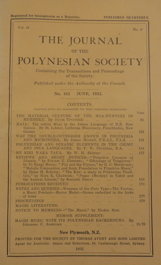 The Journal of the Polynesian Society. Nos. 158-161. Vol. 41, Nos. 1-4 ...