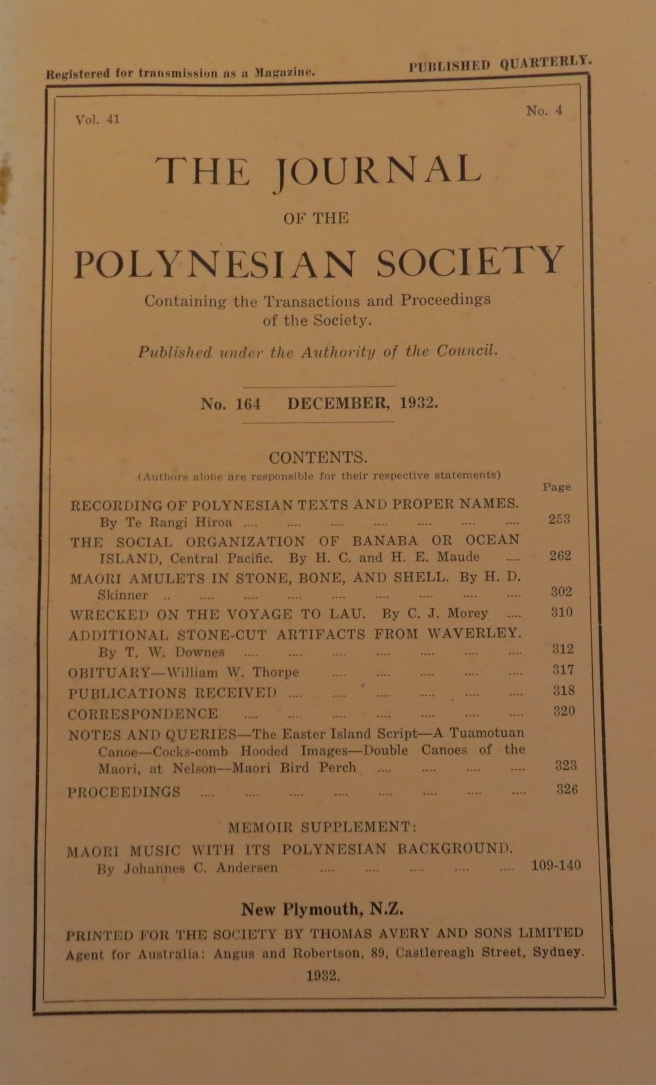 The Journal of the Polynesian Society. Nos. 158-161. Vol. 41, Nos. 1-4 ...