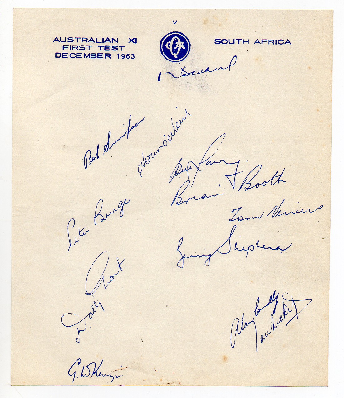 [Sheet of autographs of the Queensland team]
